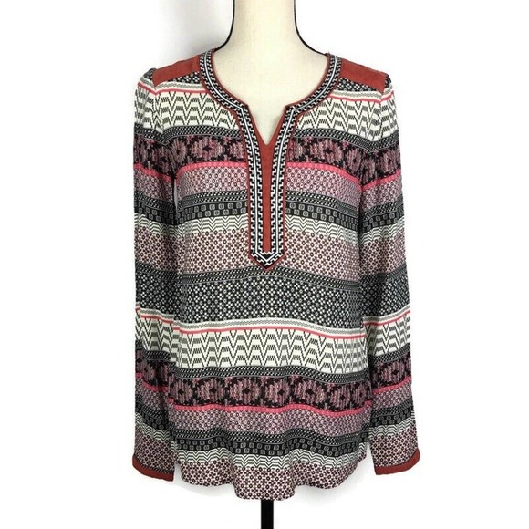 THML | Tops | Thml Mixed Print Blouse Top Suede Accents | Poshmark
